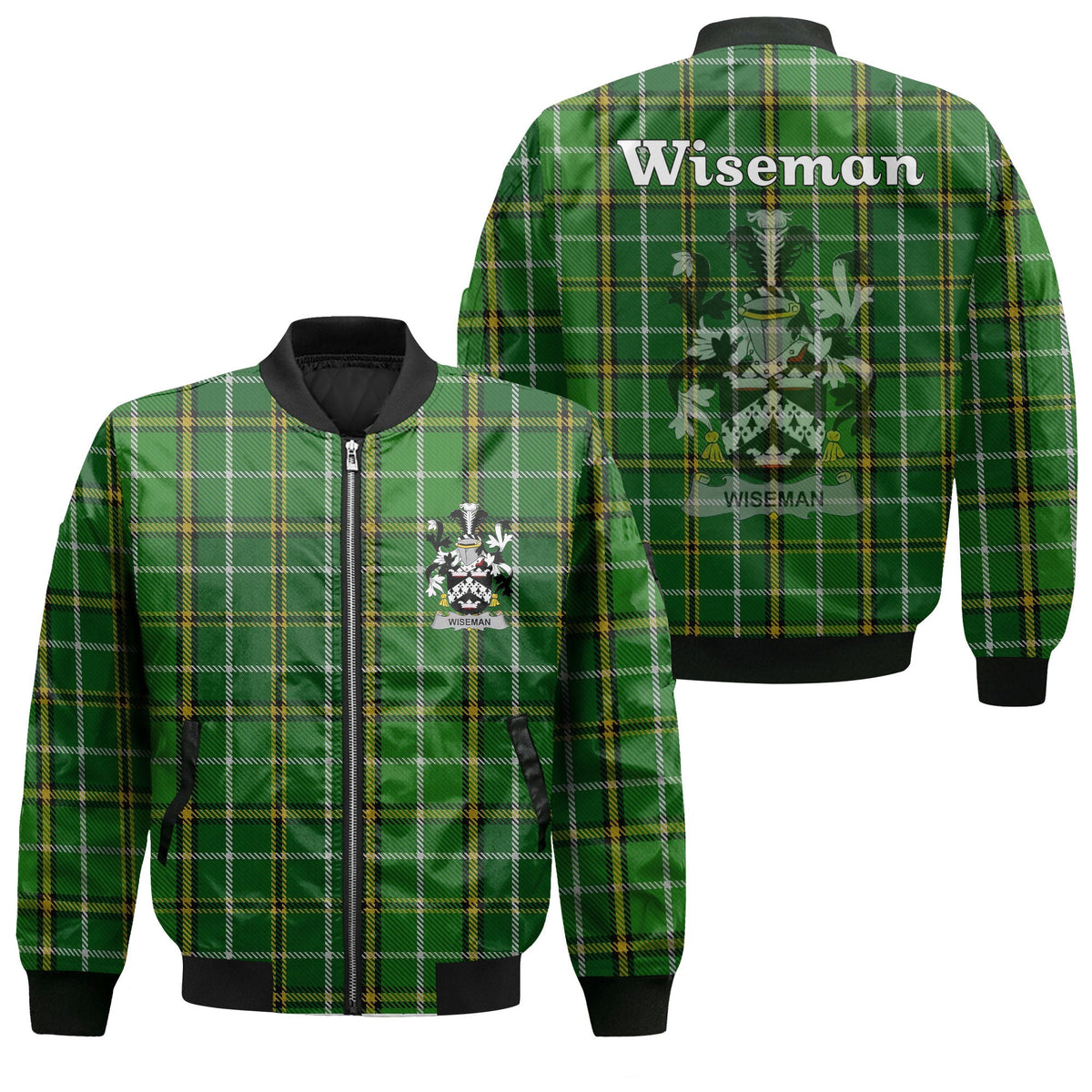 Wiseman Family Bomber Jacket Irish National Plaid & Crest Style – To ...