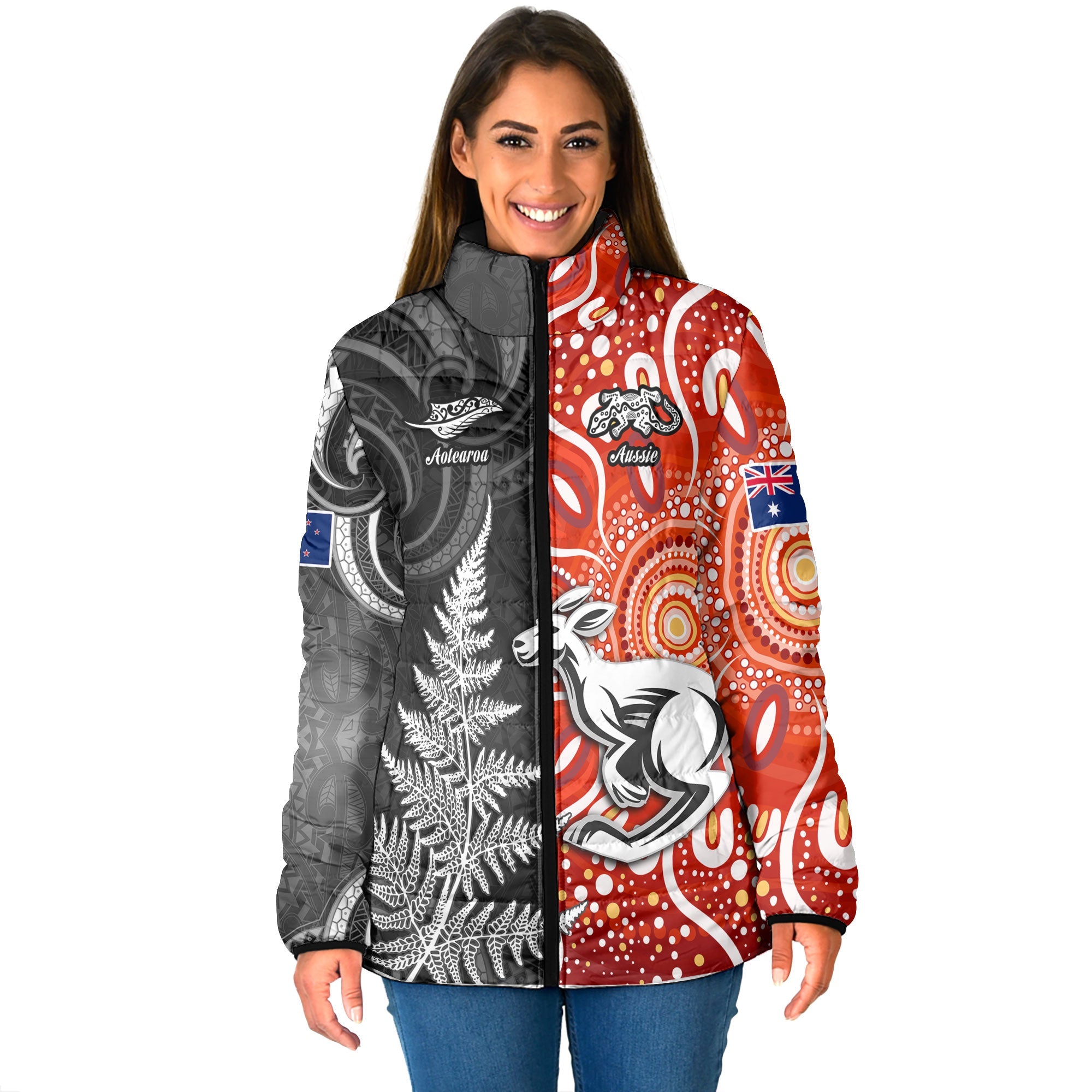 Custom New Zealand Rugby Women Padded Jacket Aotearoa Silver Fern & Au ...
