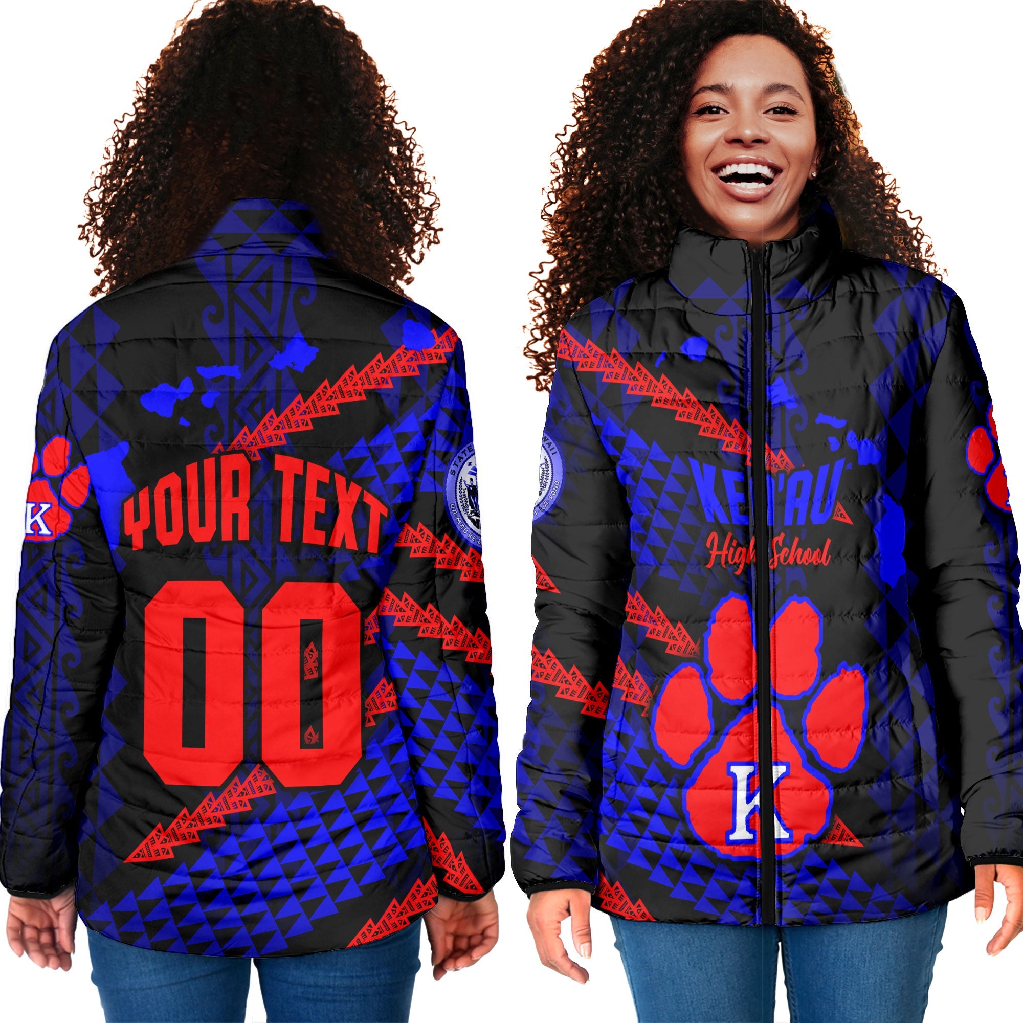 Hawaii Keaau High School Custom Women Padded Jacket Map Style – To The ...