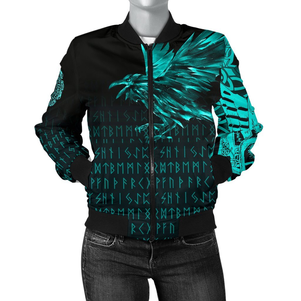 Viking Bomber Jacket The Raven Of Odin Rune Cyan Ver01 – To The Closet