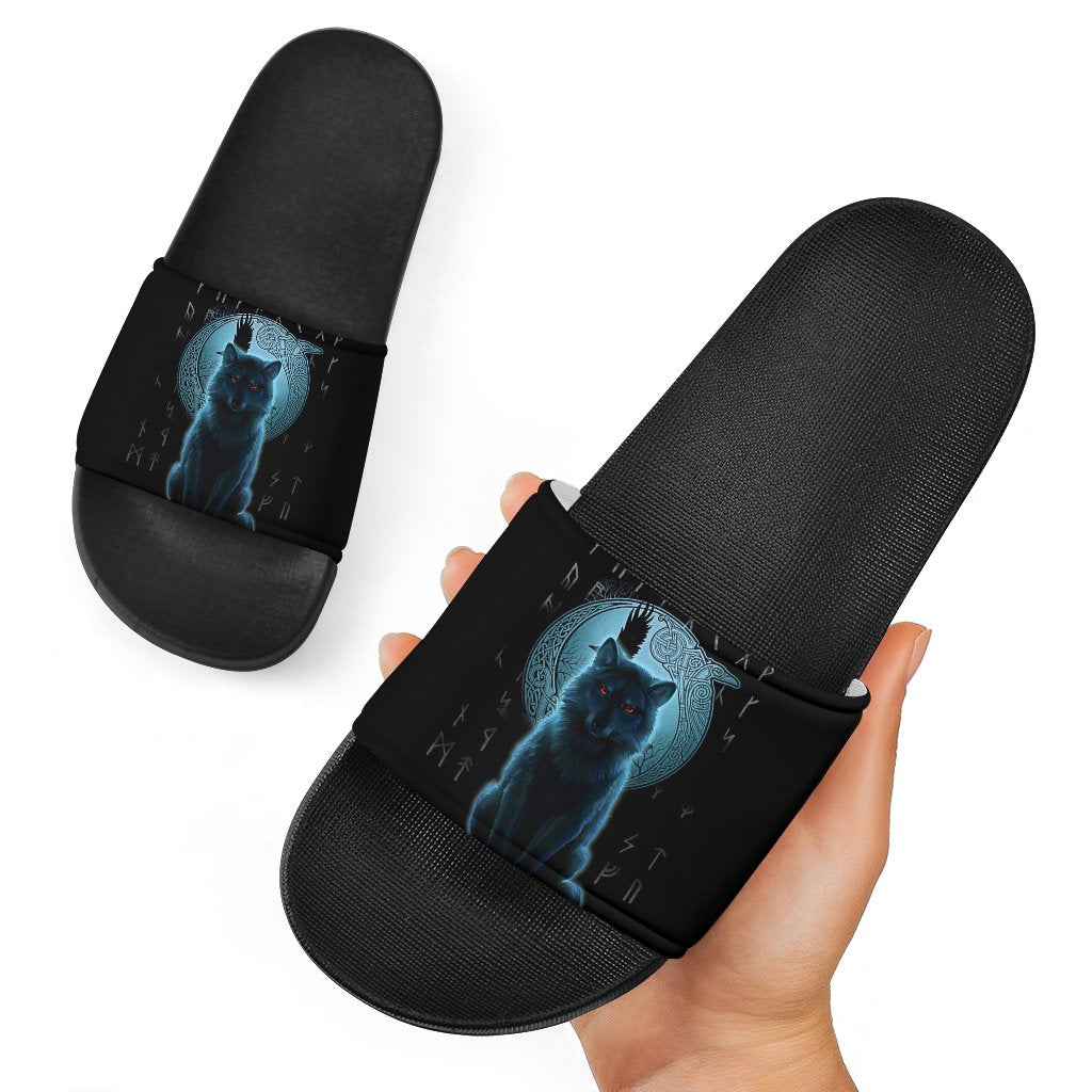 Viking Slide Sandals Fenrir Viking Wolf And Moon – To The Closet