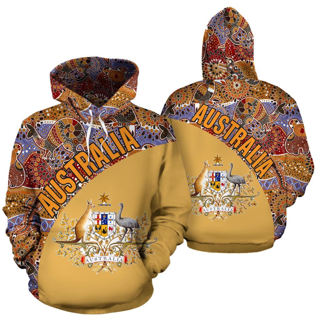 Aboriginal Hoodie - Australian Coat Of Arms Kangaroo Koala All Over Pr ...