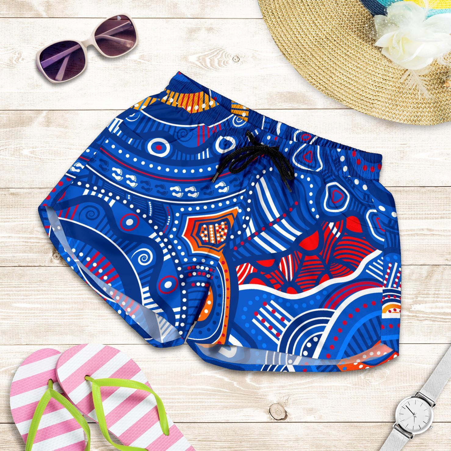 Aboriginal Women's Shorts - Indigenous Footprint Patterns Blue Color ...