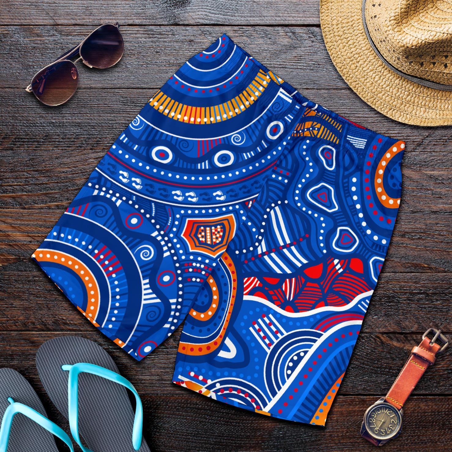 Aboriginal Men's Shorts - Indigenous Footprint Patterns Blue Color – To ...