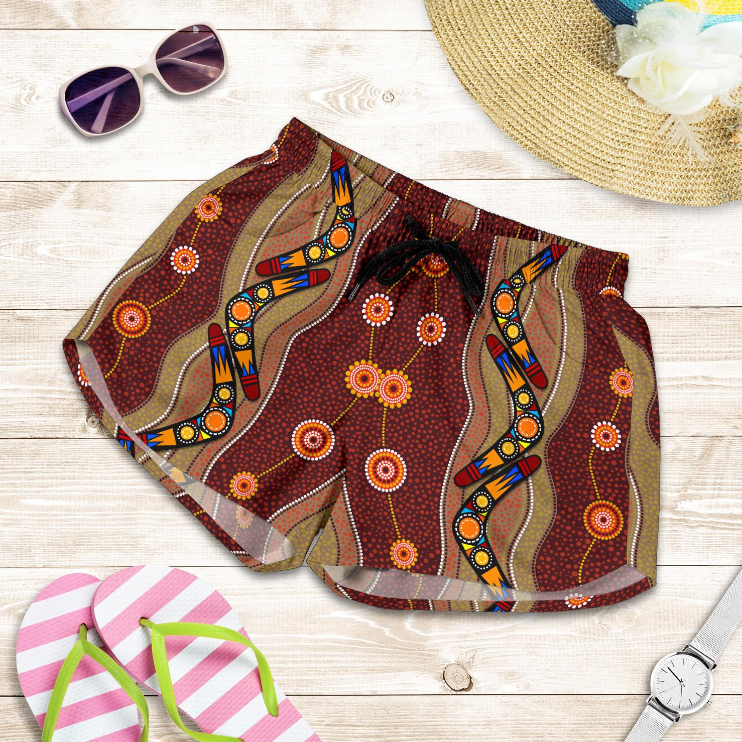 Aboriginal Shorts - Boomerang Patterns Circle Indigenous Dot Painting ...