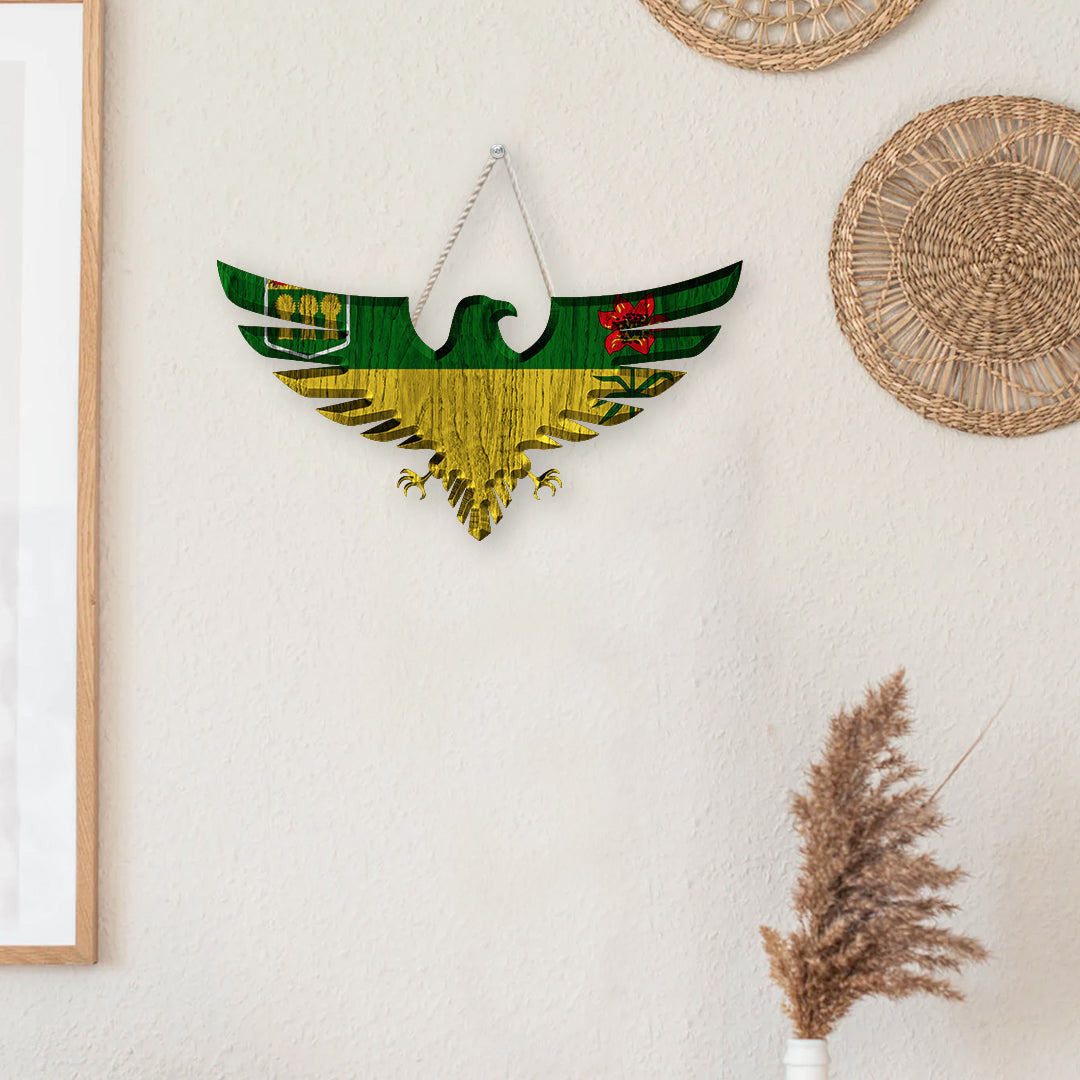 Canada Flag Of Saskatchewan Custom Shape Wooden Sign Eagle – To The Closet
