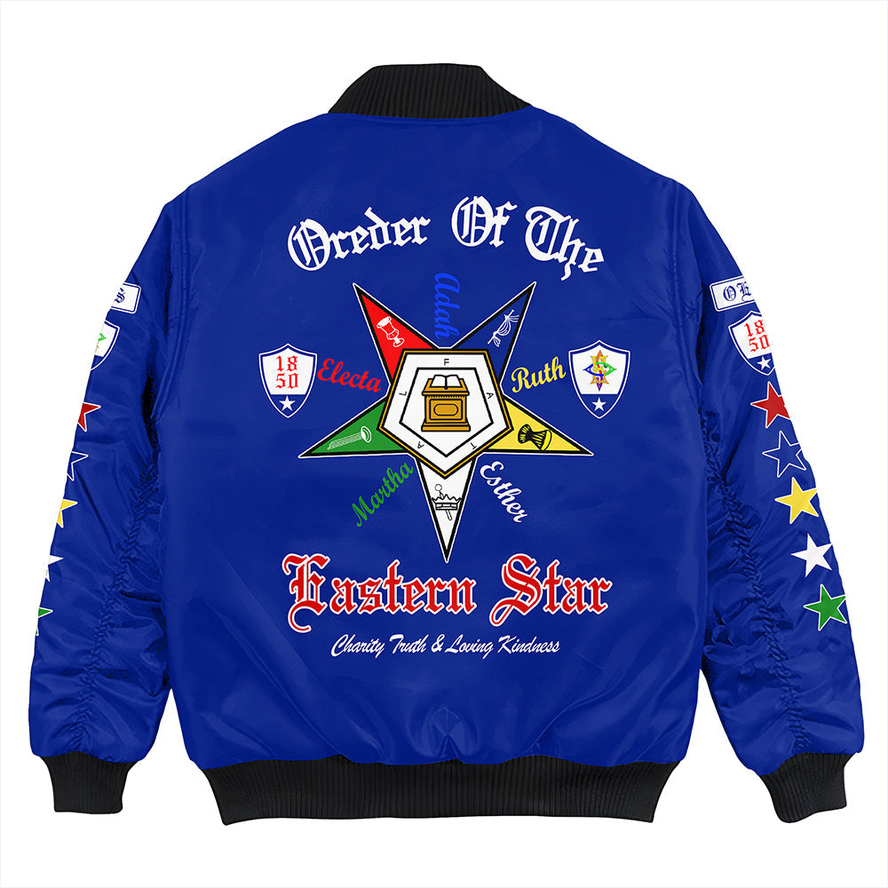 Order Of The Eastern Star Letter Blue Sleeve Zip Bomber Jacket – To The ...